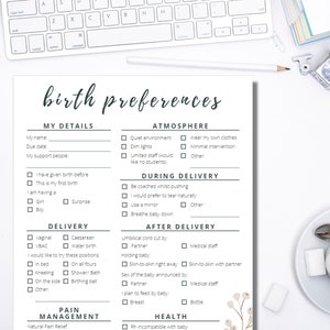 Birth Preferences Template, Birth Plan Editable, Labour Birth Chart ...