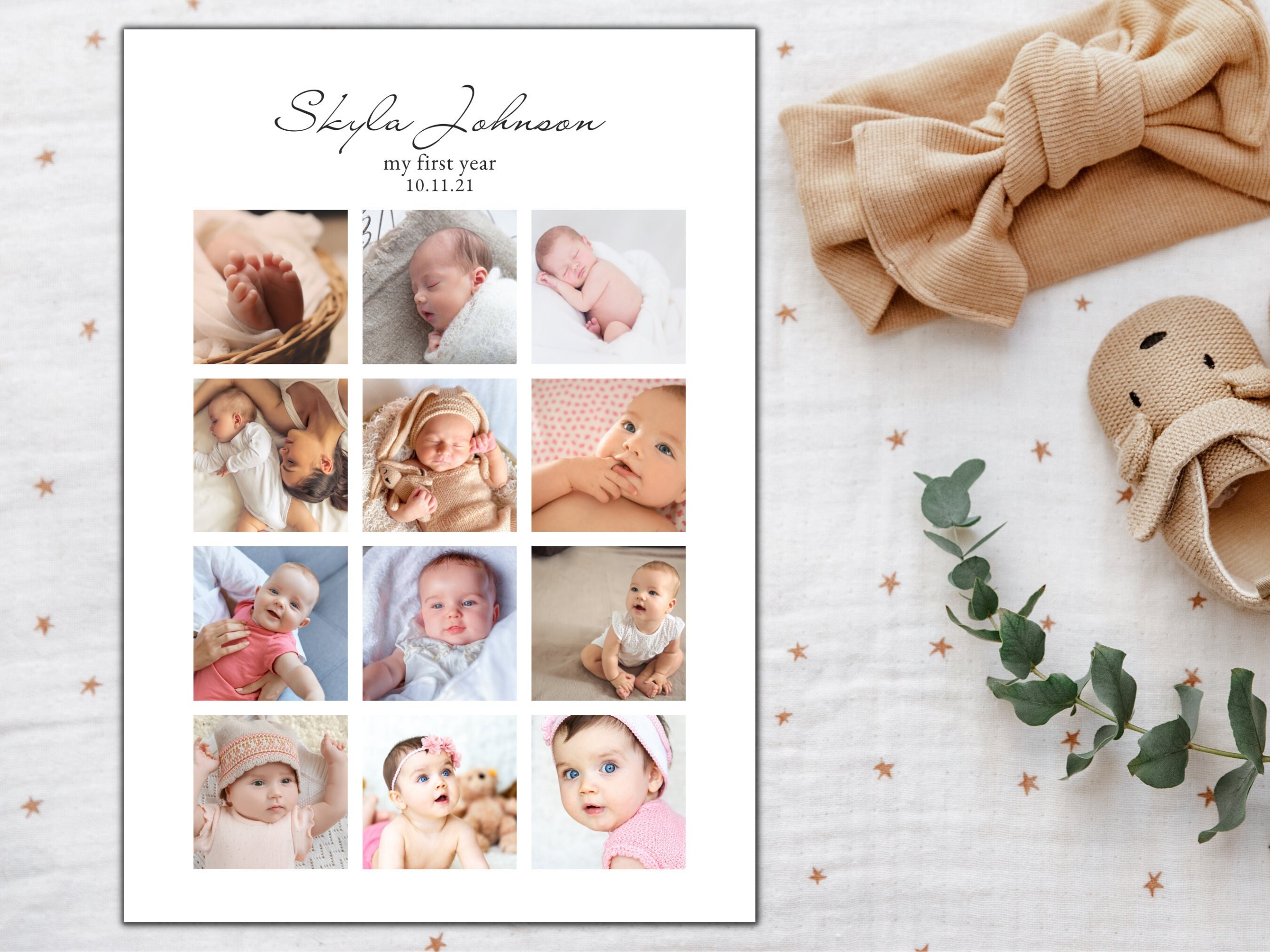 Baby Photo Collage, Baby's First Year Photo Template, 1st Birthday ...