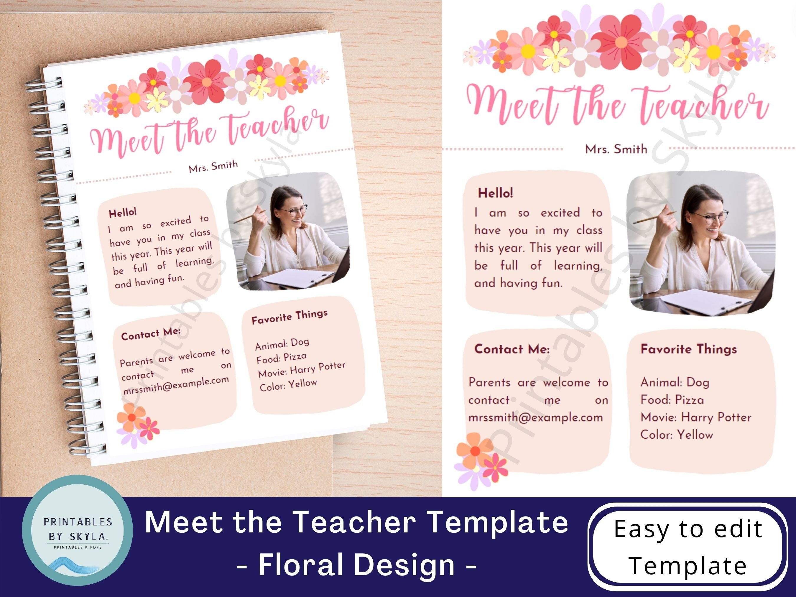 Floral Meet the Teacher Editable Template, Easy Use Teacher Template ...