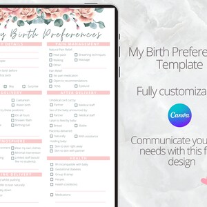 Birth Preferences Template, Birth Plan Editable, Baby Checklist to ...