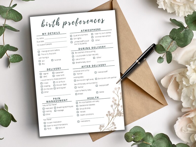 Birth Preferences Template, Birth Plan Editable, Labour Birth Chart ...