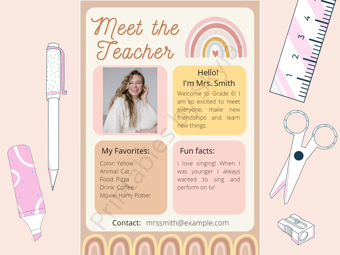 Boho Rainbow Meet the Teacher Editable Template, Easy to Use Back to ...