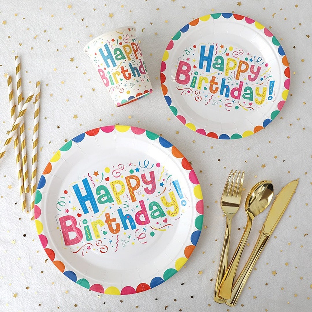 Happy Birthday Party Tableware Disposable Dinnerware Paper Plates Cups ...
