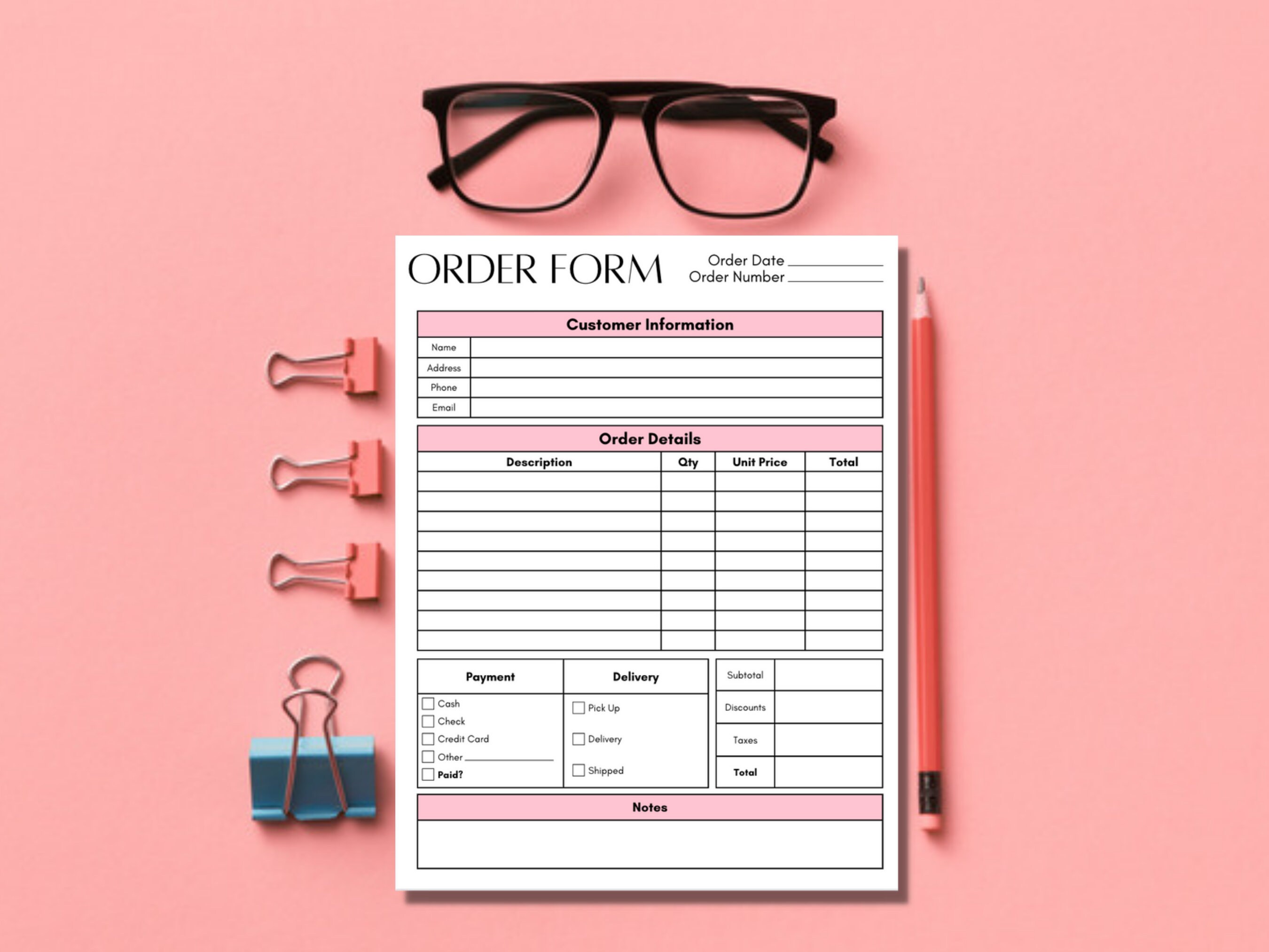 Custom Order Form Template for Small Business - Purchase Tracker and ...