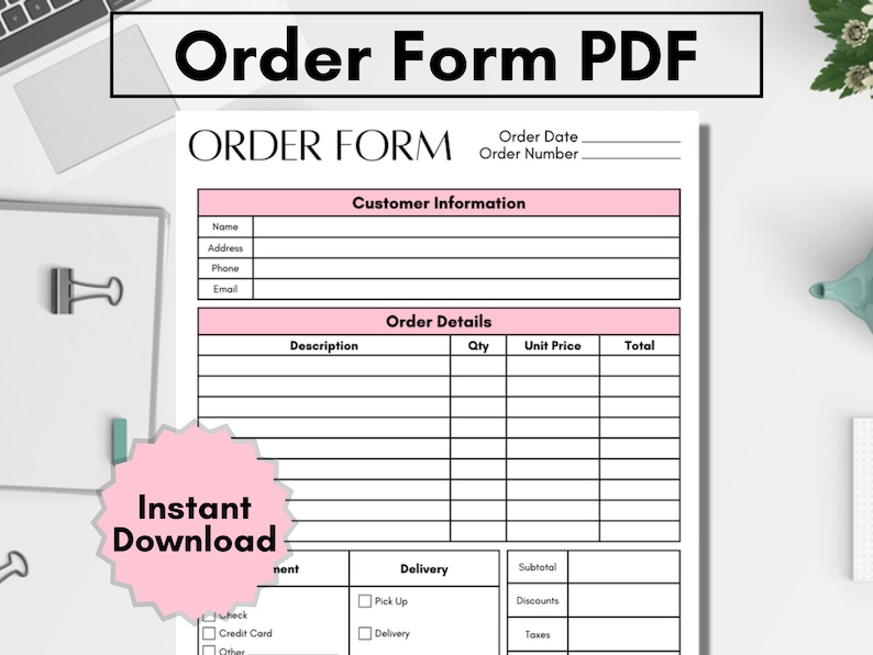 Custom Order Form Template for Small Business - Purchase Tracker and ...