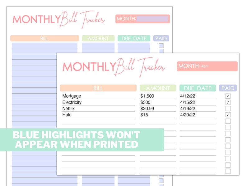 Editable Bill Payment Tracker: Monthly Bill Planner & Payment Checklist ...