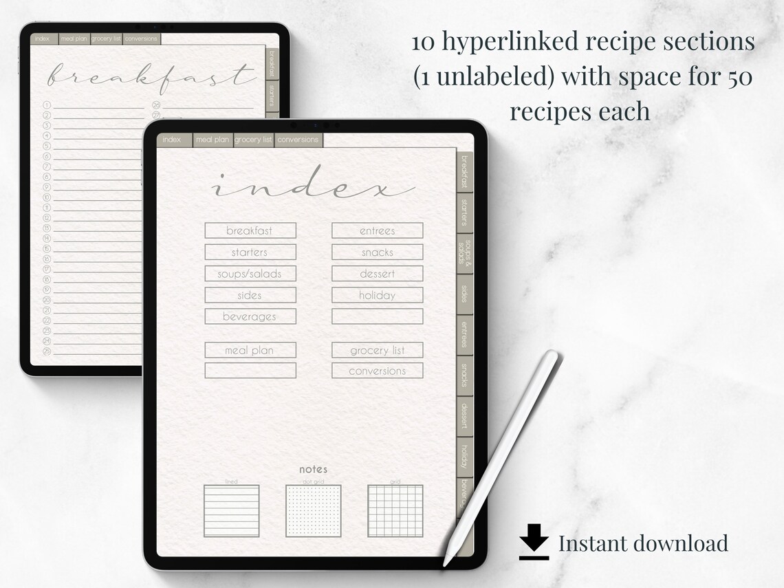 Digital Recipe Book Recipe Planner Goodnotes Template Meal - Etsy