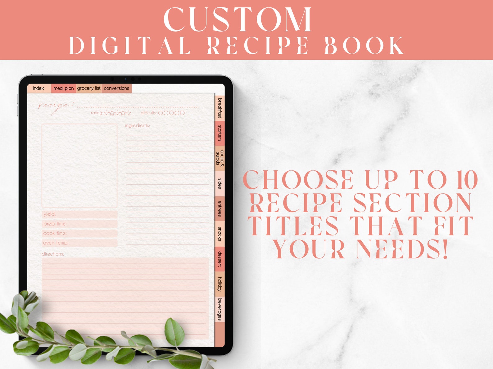 Custom Digital Recipe Book, Weekly Meal Planner (PDF) - Etsy