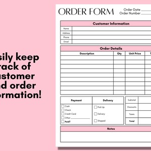 Small Business Order Form Template – Printable Purchase Tracker (PDF ...