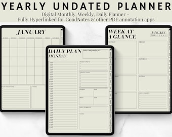 Undated Digital Planner for Goodnotes/notability, Hyperlinked Digital ...