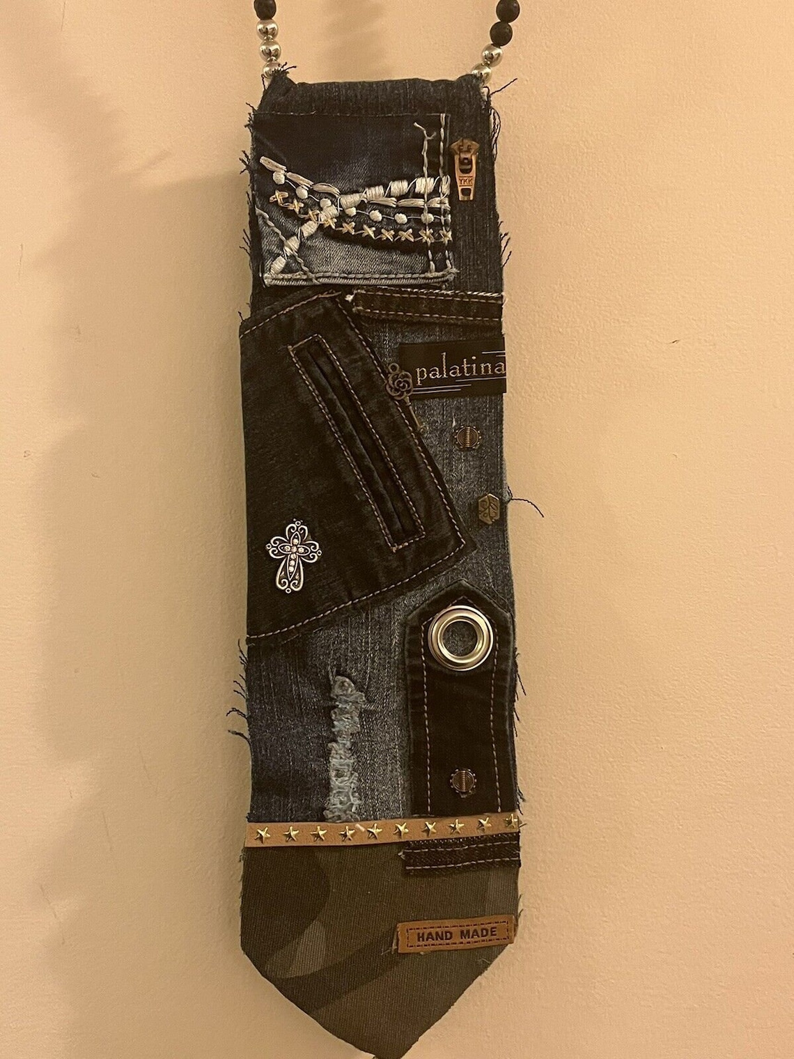 Upcycled Handmade Denim Jeans Necktie Statement Necklace Wearable Art ...