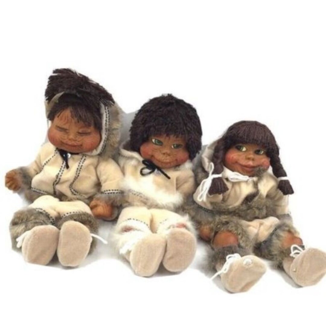 Naber Kids Wood Face Carved Native American Eskimo Dolls Set of 3 - Etsy