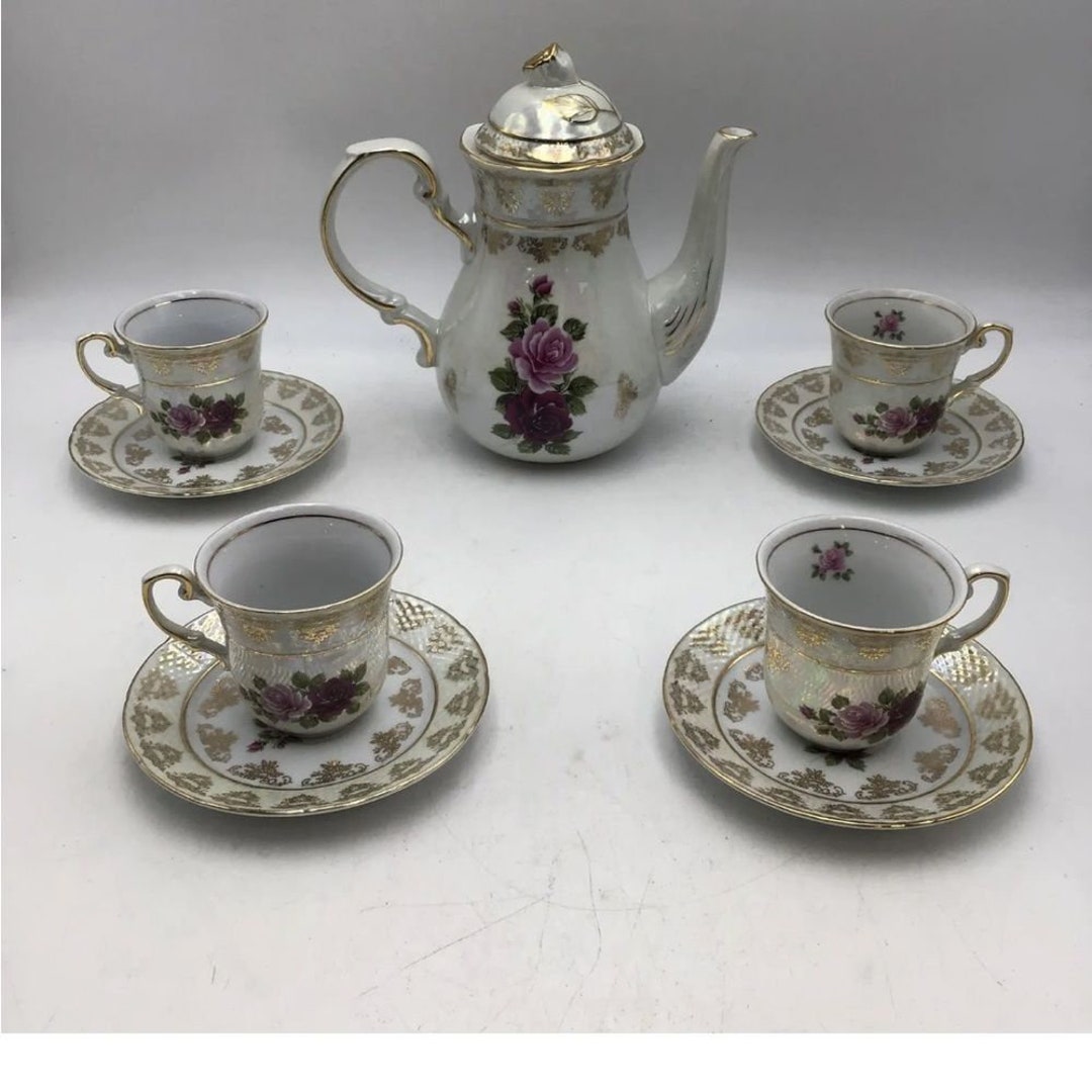 Vintage antique Porcelain Gold Plated Purple Floral Tea Set for 4 - Etsy
