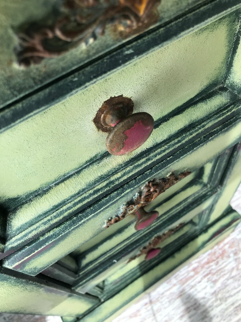 Green Pink Chest of Drawers, Floral Design, Bedside Cabinet, Made to ...