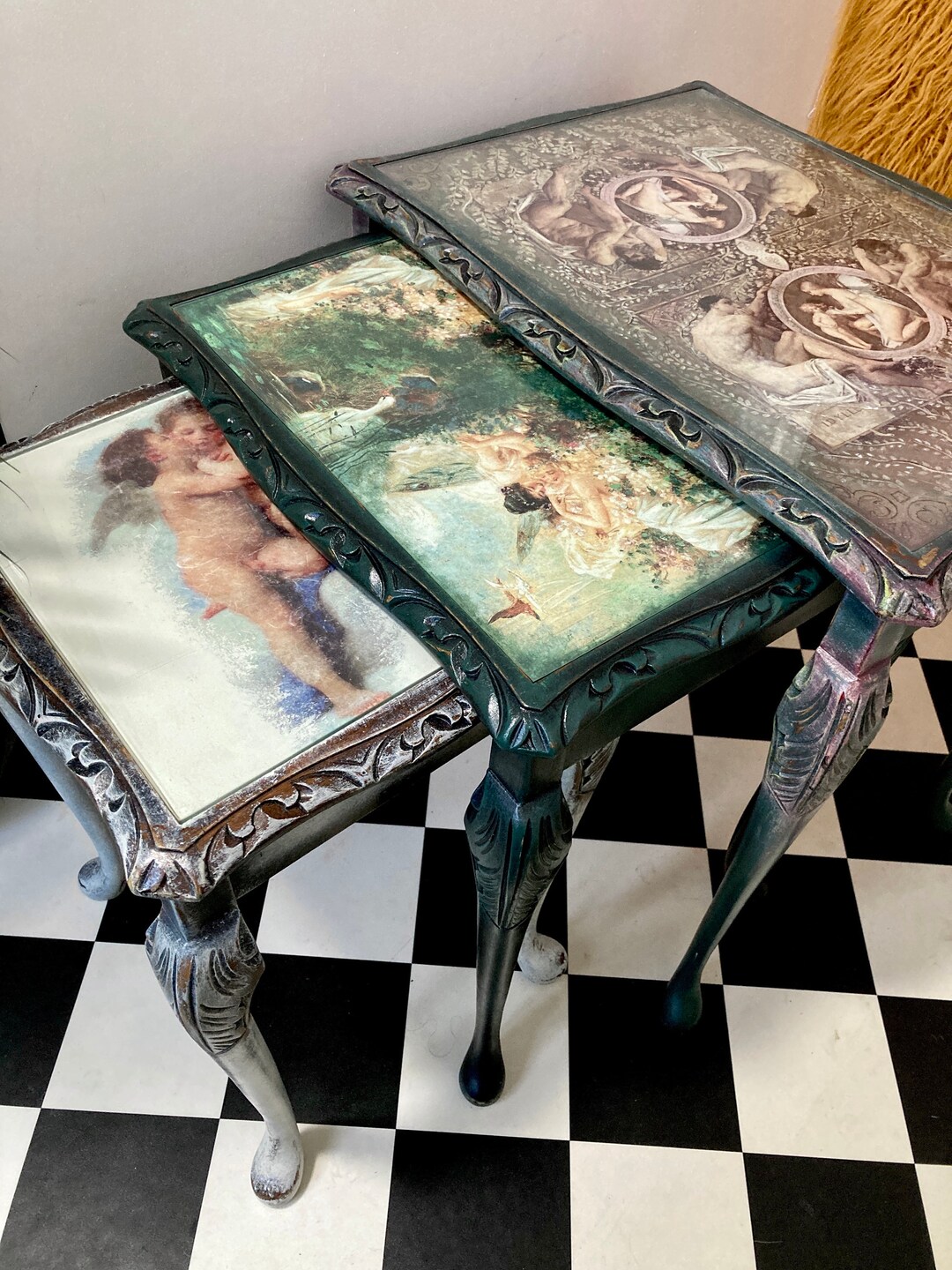 SOLD ***nest of 3 Tables Handpainted Shabby Chic, Side Tables Body Art ...