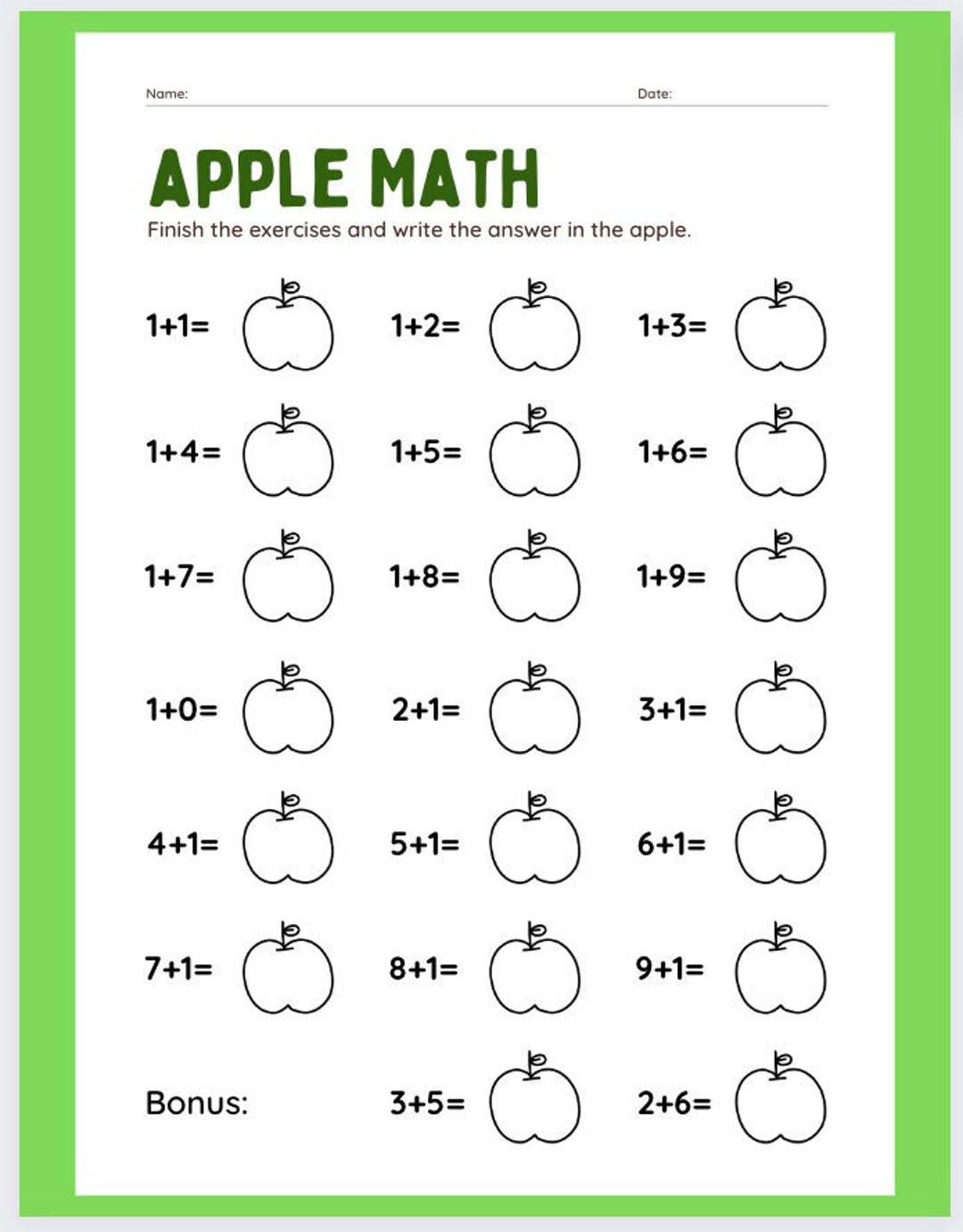 Math Printable-pre-k/kindergarten Addition Worksheet - Etsy
