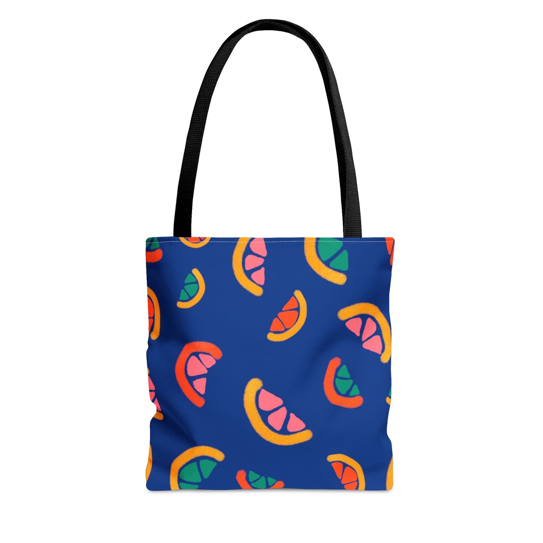 Blue Tropical Fruits Tote Bag, Fruit Print, Durable Tote Bags, All-over ...