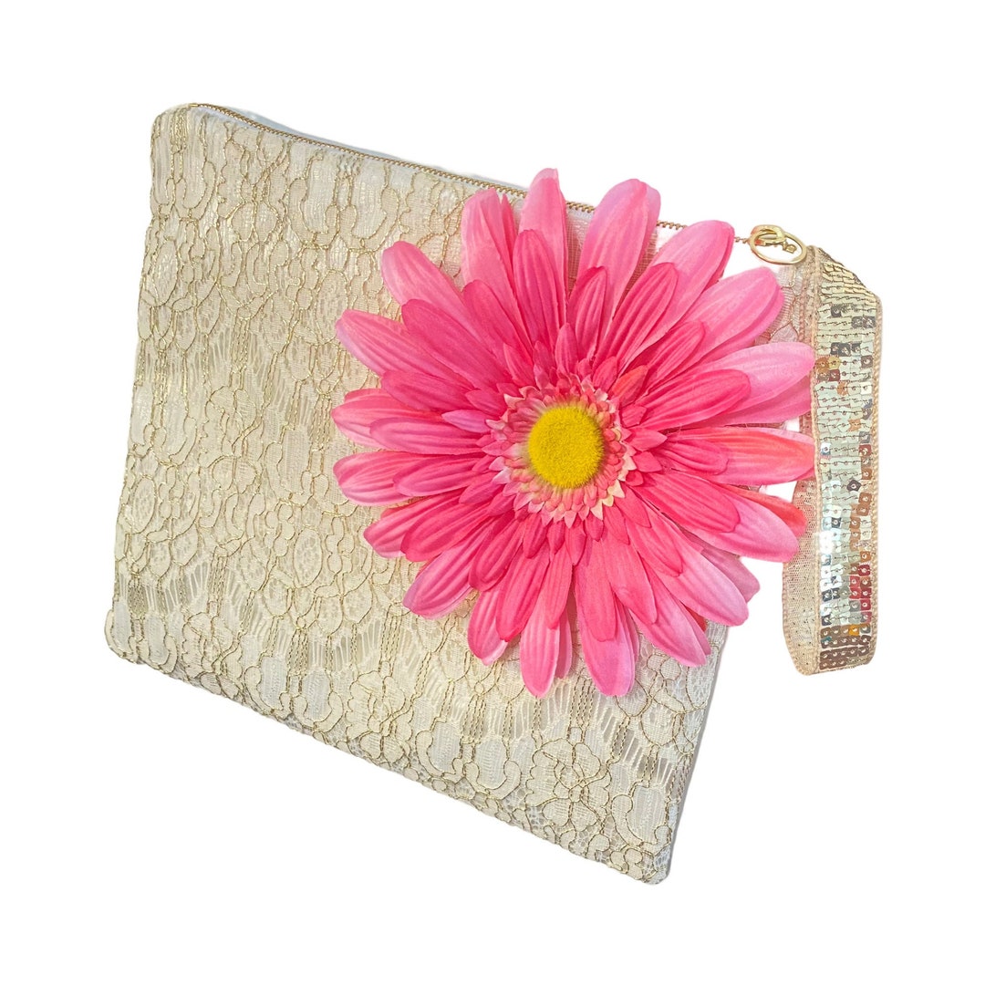 Satin Lace Rose Flat Pouch - Etsy