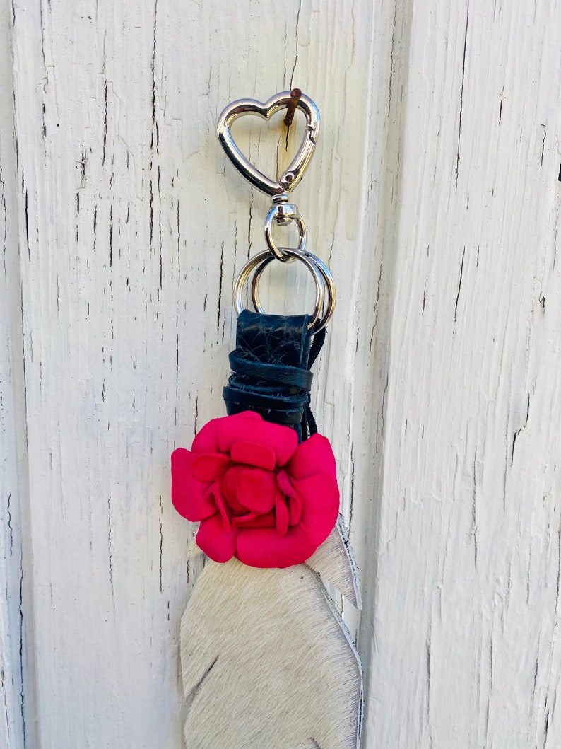 Cowhide Keychain/ Hot Pink Rose Detail Leather Shop / Leather - Etsy