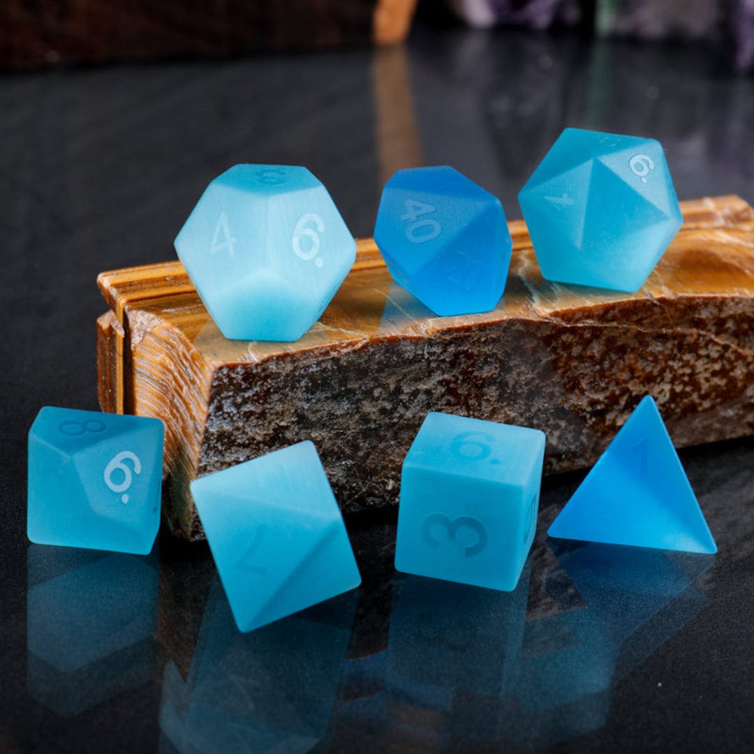 DND Gemstone RPG Dice Set Blue Cats Eye Frosted - Etsy