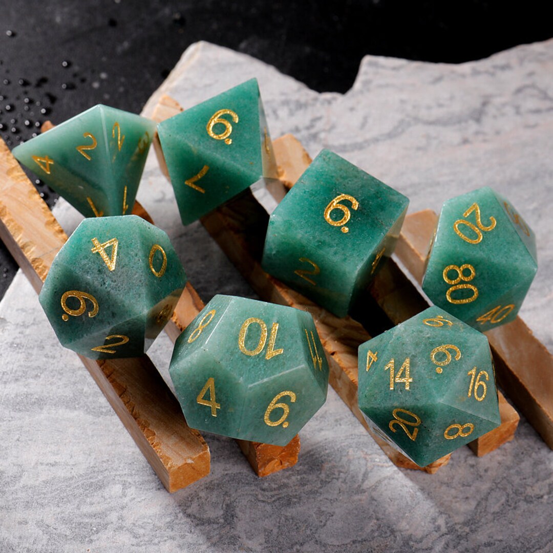Green Aventurine Gemstone Dice Set RPG Role Playing Game Stone Dice Set ...