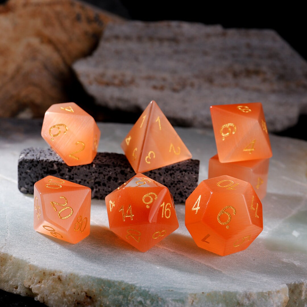 DND Gemstone RPG Dice Set Orange Cats Eye - Etsy