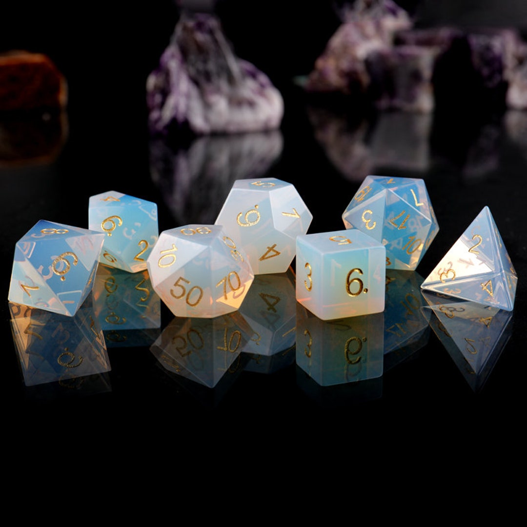 DND Gemstone RPG Dice Set Opalite Hand Carved Polyhedral Dice Game MTG ...