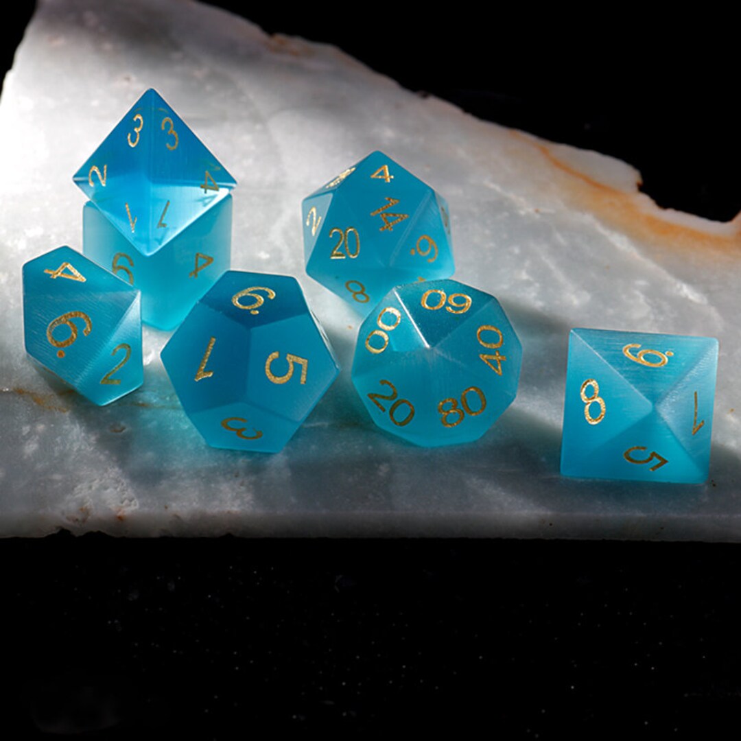 DND Gemstone RPG Dice Set Light Blue Cat’s Eye - Etsy