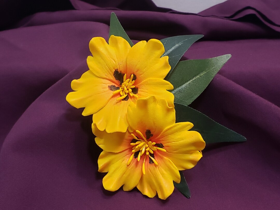 Double 'ilima Flower Hair Clip, Native Hawaiian Flower Clip, Silk ...