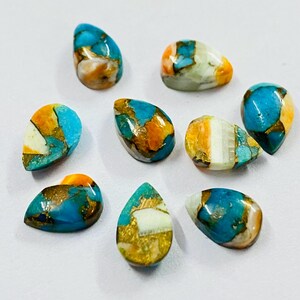 Natural Oyster Copper Turquoise Pear Cabochon Loose Calibrated Gemstone ...