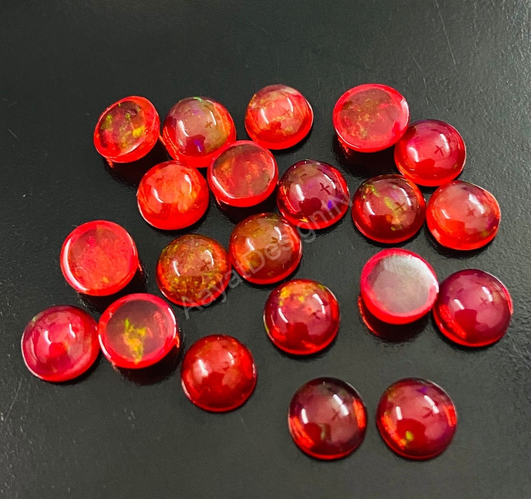 Natural Red Ethiopian Opal Round Cabochon Loose Calibrated Gemstone 3MM ...