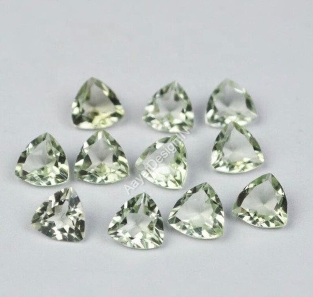 Green Amethyst Trillion Faceted Cut Loose Gemstone 3, 4, 5, 6, 7, 8, 9 ...
