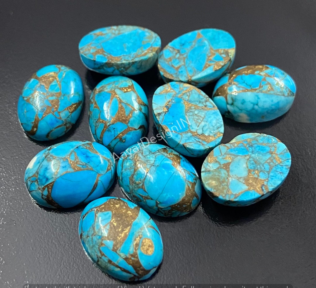 Natural Blue Copper Turquoise Oval Cabochon Loose Calibrated Gemstone ...