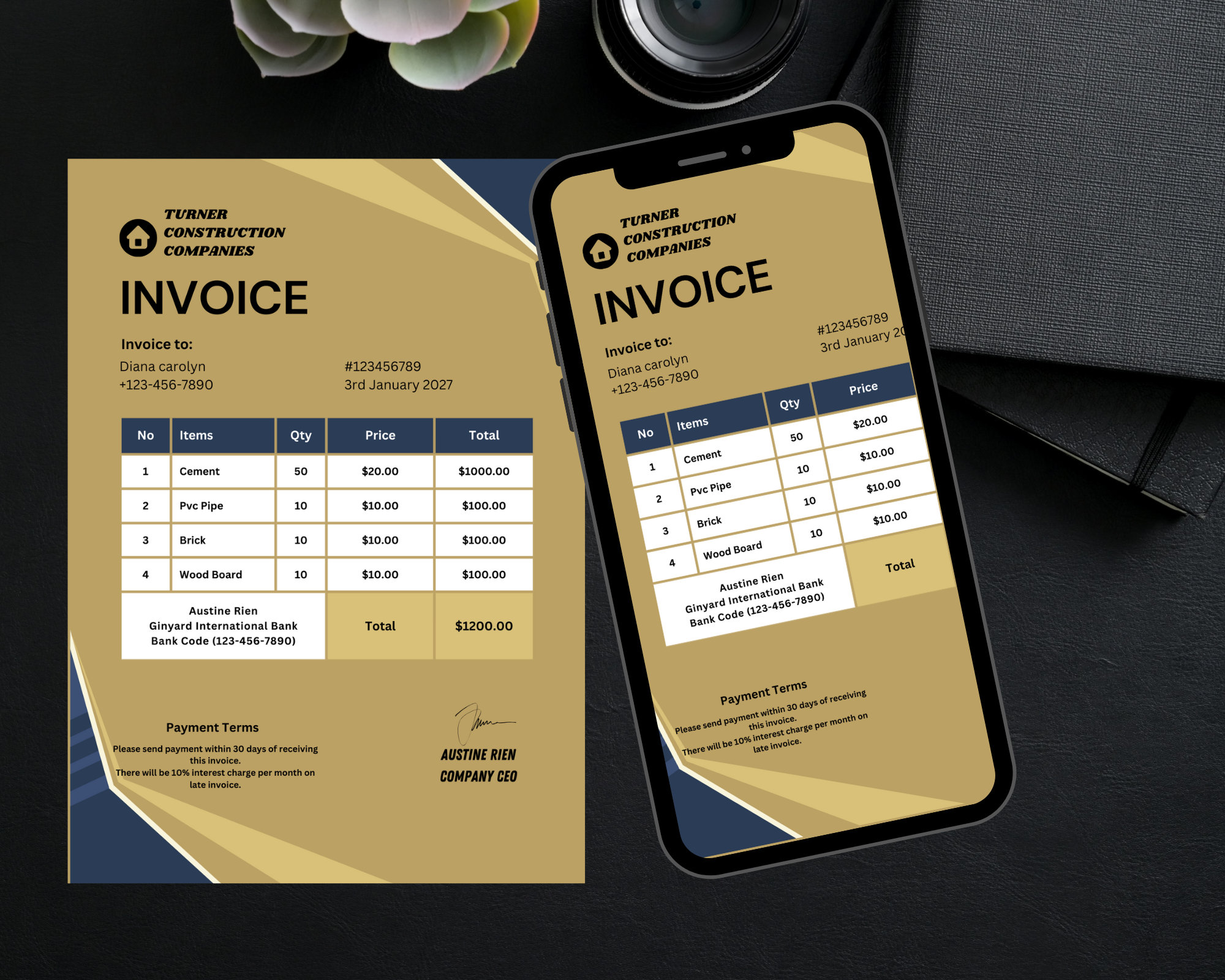 Customizable Sale Invoice Form for Small Businesses, Editable Order ...
