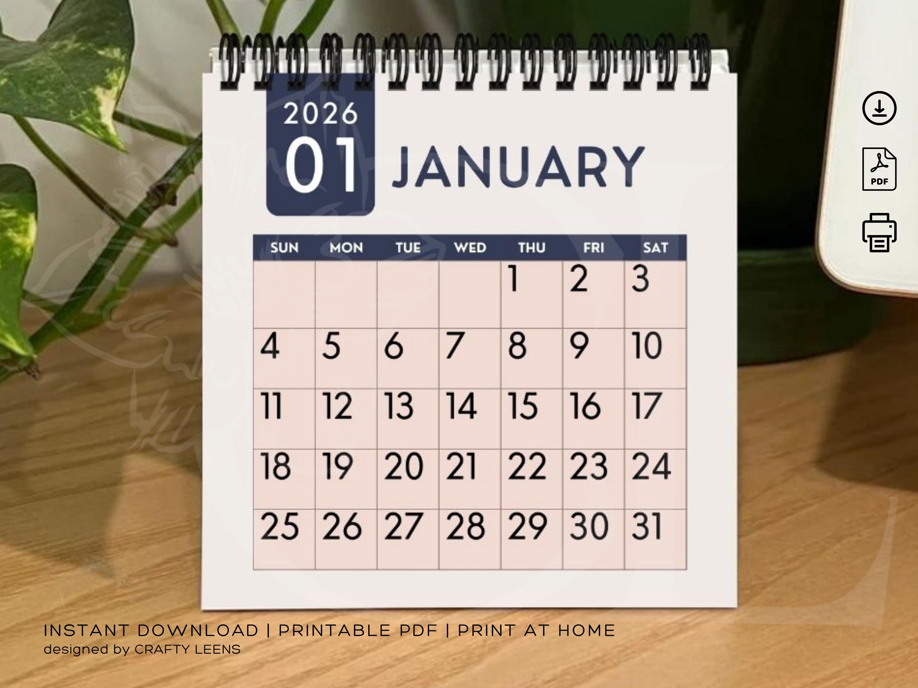 2026 Calendar Printable | Blush | 3x3 Monthly Calendar | Desk / Journal ...