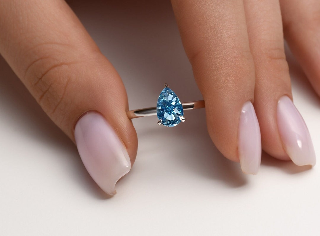 1 Ct Blue Diamond Pears Engagement Ring Fancy Color IGI Lab Grown ...