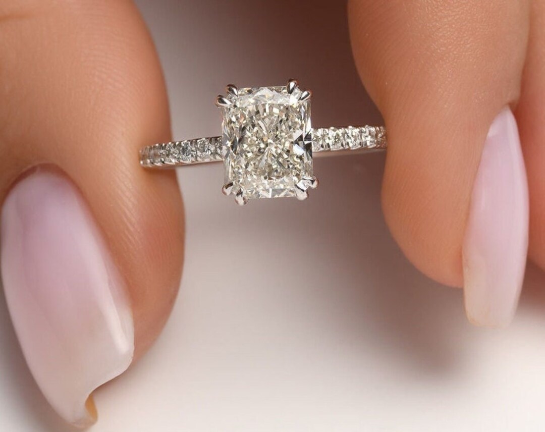 Radiant Cut Diamond Engagement Ring Claw Prongs Unique Gold - Etsy