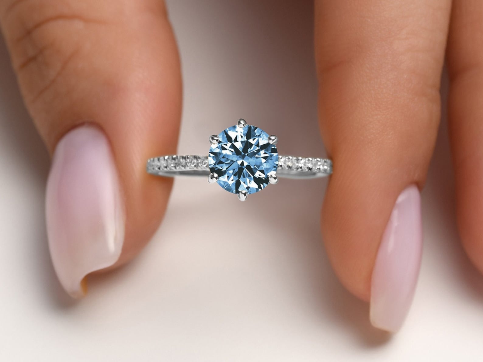 Perfect Luxurious Lab Blue Diamond 1 Carat Diamond Round Cut Engagement ...