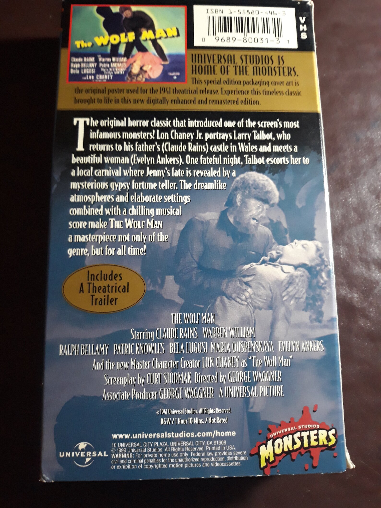 VHS Video Cassette of the Colorized 1941 Version of the Wolf Man - Etsy