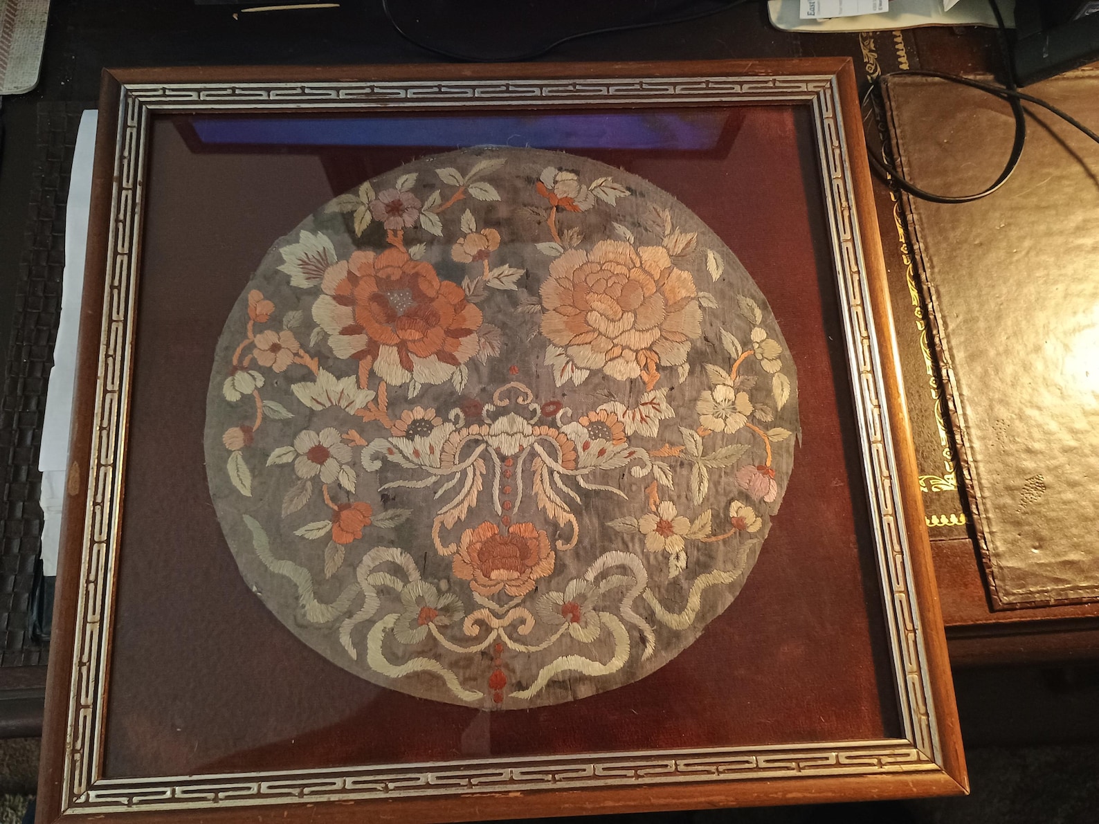 Late 19th Century Framed Roundel Piece of Antique Chinese Silk ...