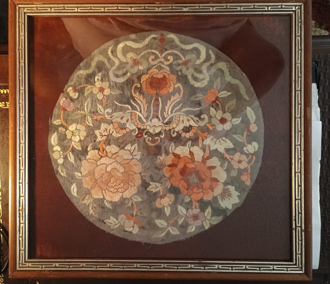 Late 19th Century Framed Roundel Piece of Antique Chinese Silk ...