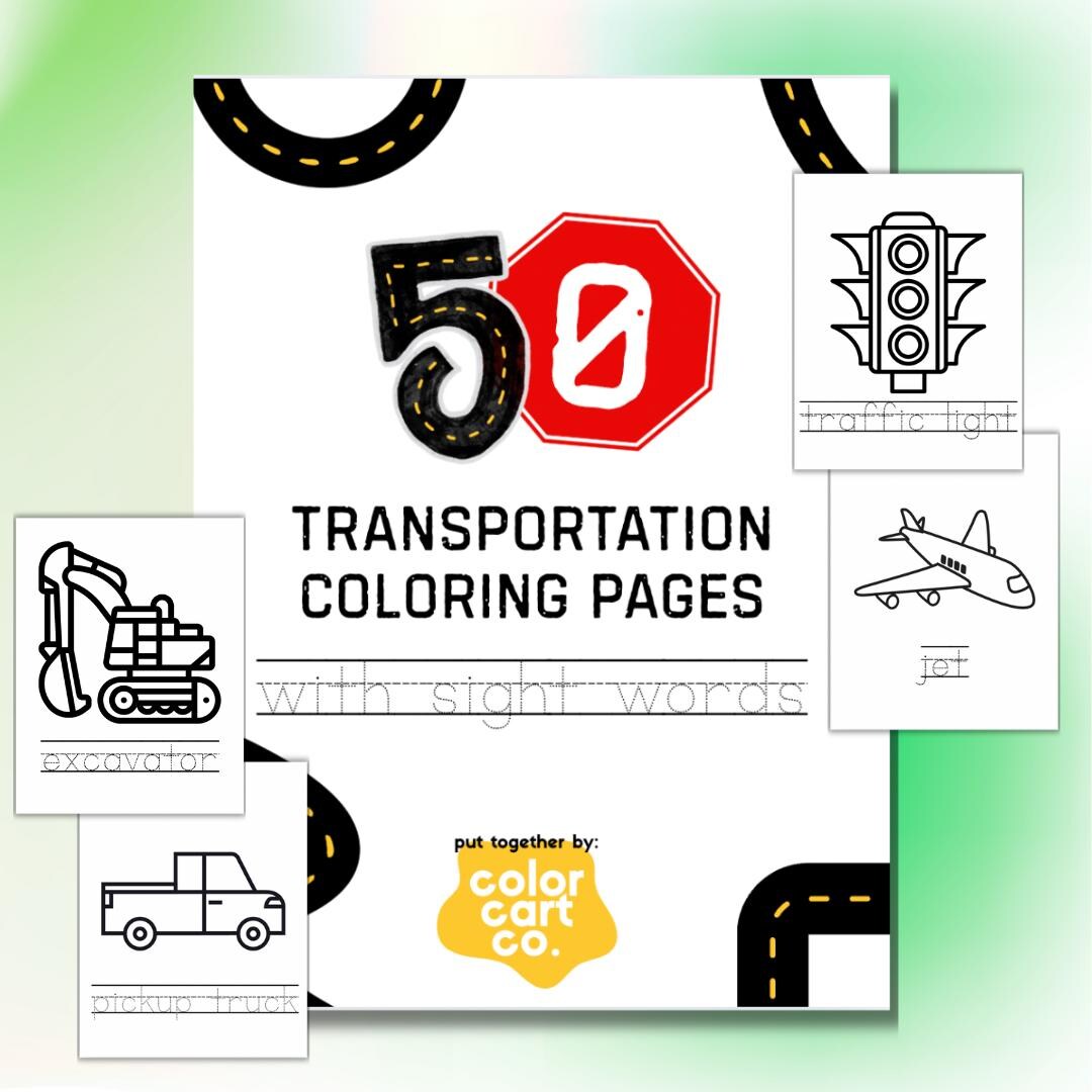 Transportation Coloring Pages With Sight Words | 50 Printable ...