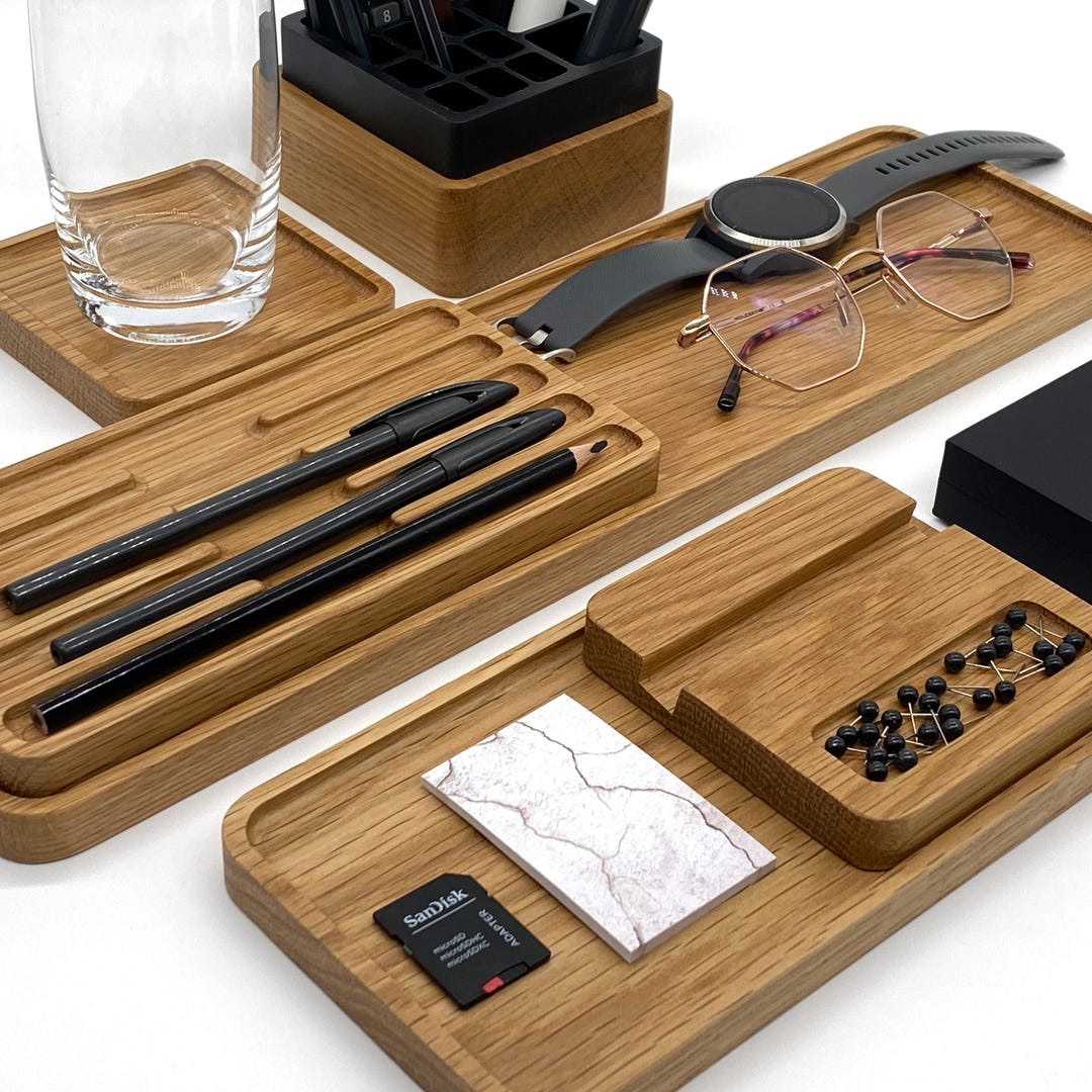 Modular Office Desk Organizer Tray Set, Wooden Desk Organizer, Solid ...