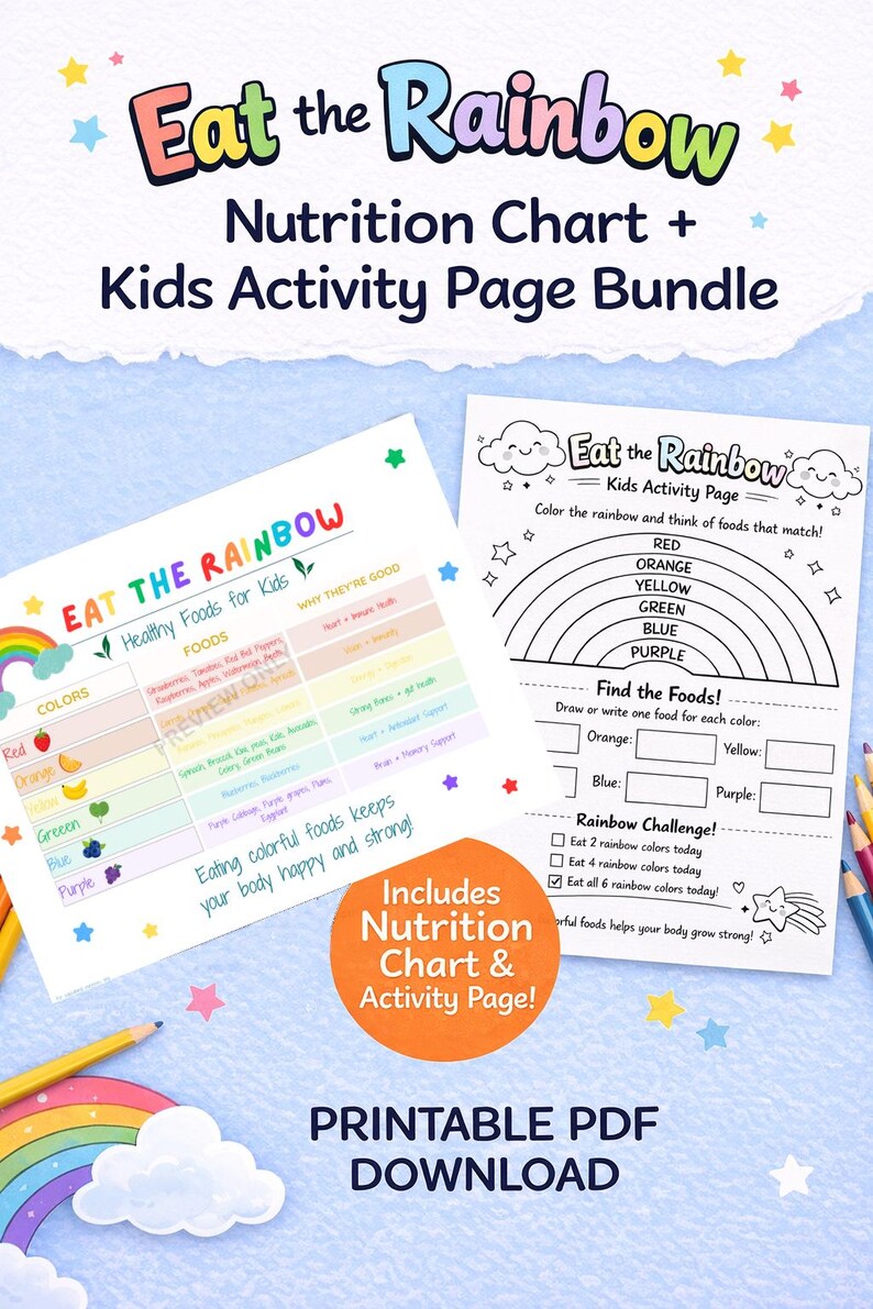 Eat the Rainbow Printable for Kids | Healthy Foods Chart + Kids ...