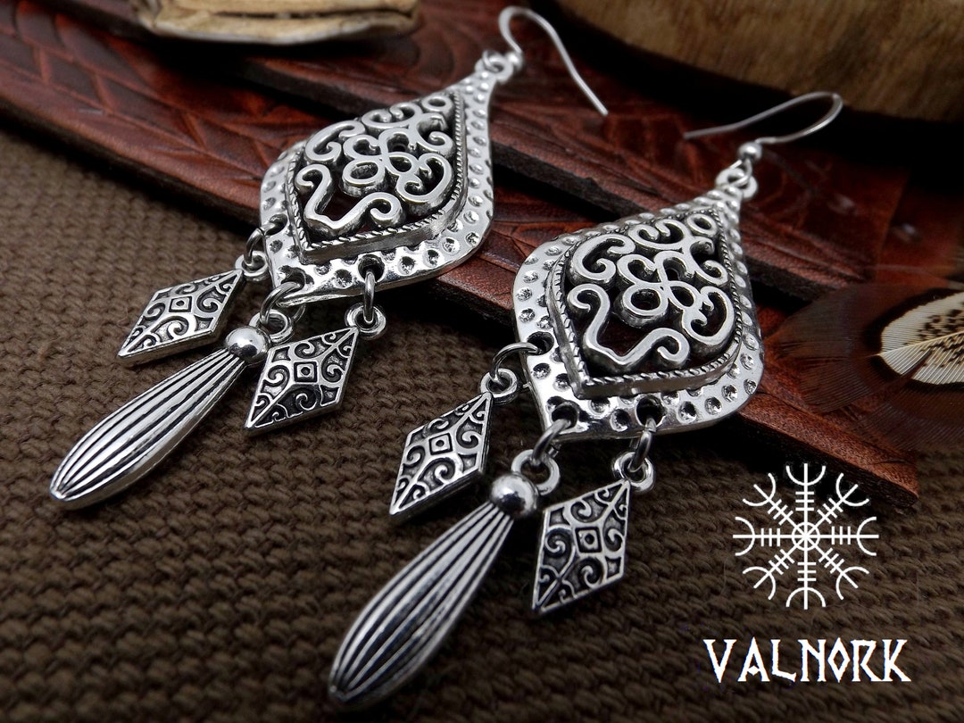 Viking Earrings Metal Drop and Interlacing Nordic Celtic Ethnic Jewelry ...