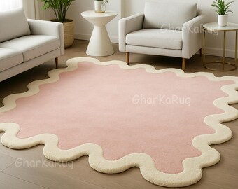 Blush Pink Wavy Edge Rug: Modern Accent Carpet - Etsy
