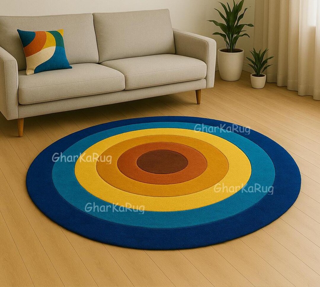 Retro Round Colorful Circle Rug – Hand Tufted Modern Wool Carpet for ...