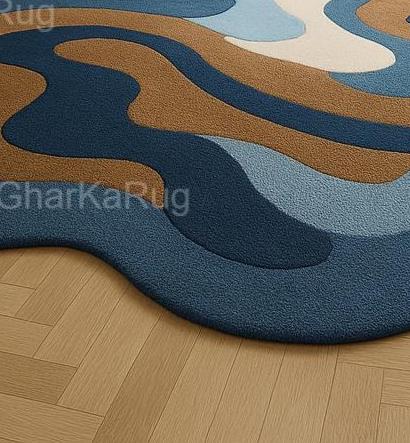 Modern Abstract Hand-tufted Rug | Blue Brown Wave Design Carpet ...