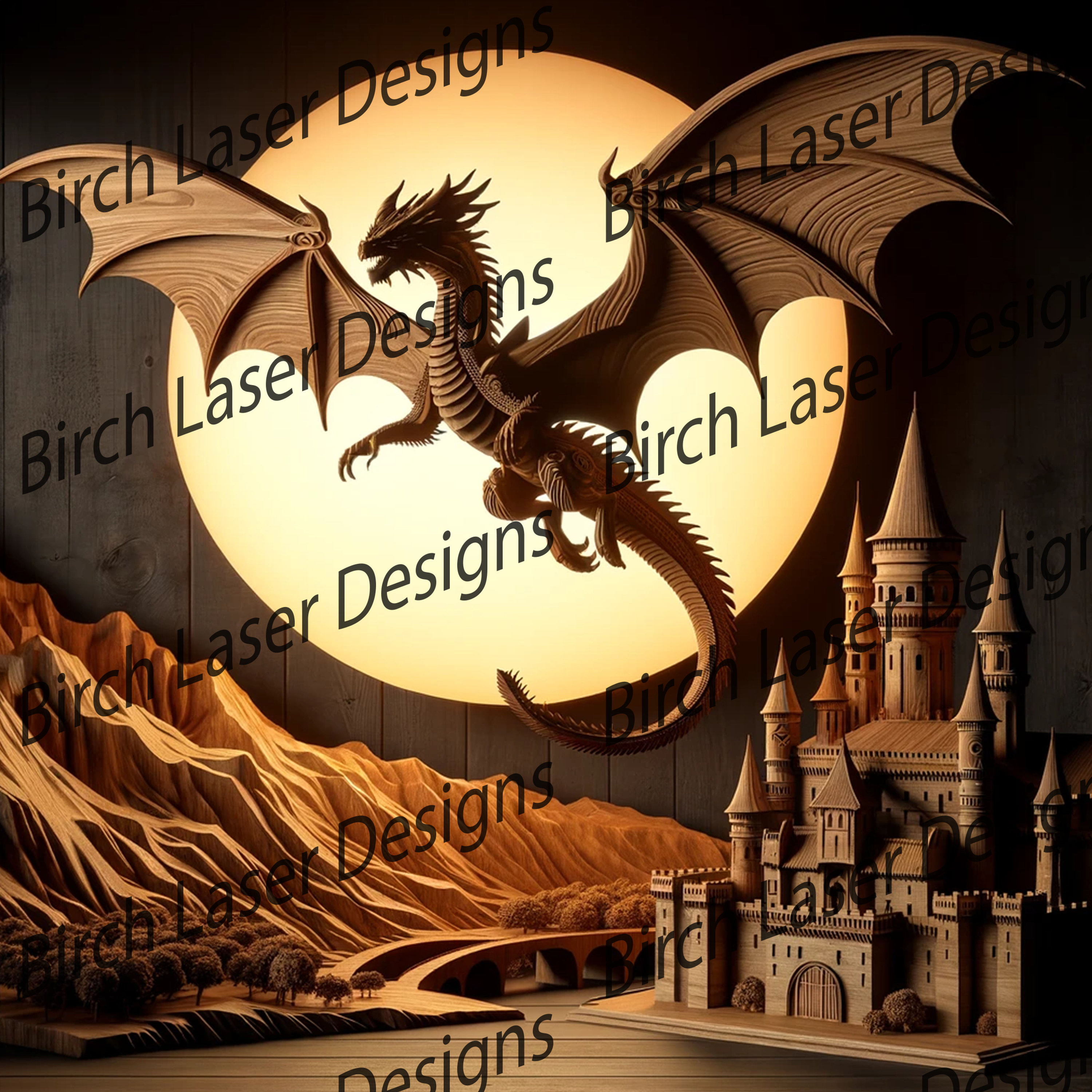 Dragon Flying Laser Burn PNG JPG 3D Illusion Engrave Laser Ready ...