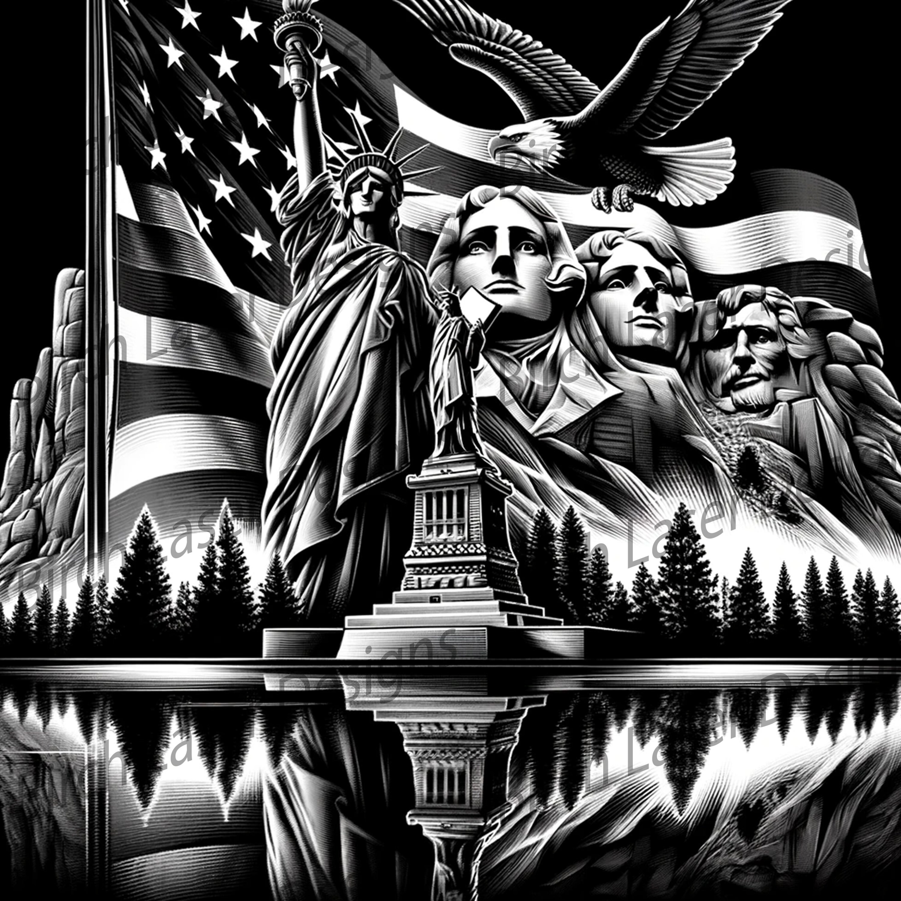 Patriotic Bundle Scenery Engraving Design File for American Memorial ...